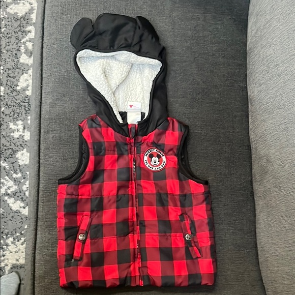 Disney | Jackets & Coats | Adorable Disney Mickey Red Plaid Ppuffer ...